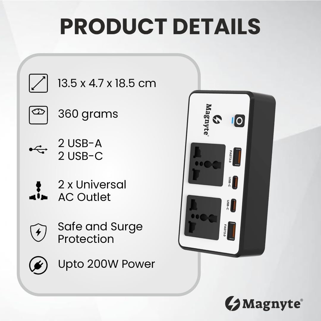 Magnyte® MagBrick 200W 6-in-1 Car Power Inverter - Magnyte®